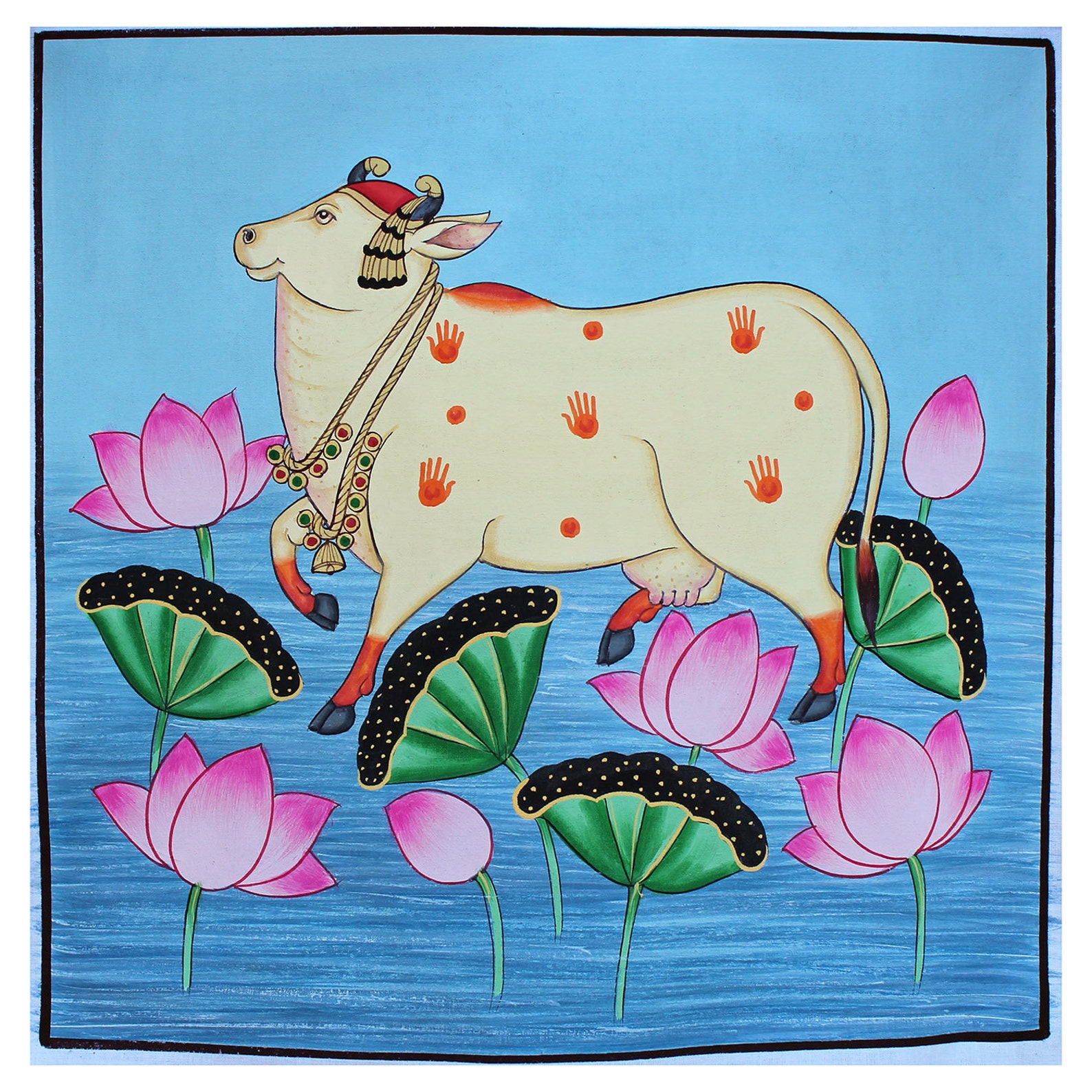 Beautifully Hand Painted Cow Painting on Cloth,traditional Wall Decor ...