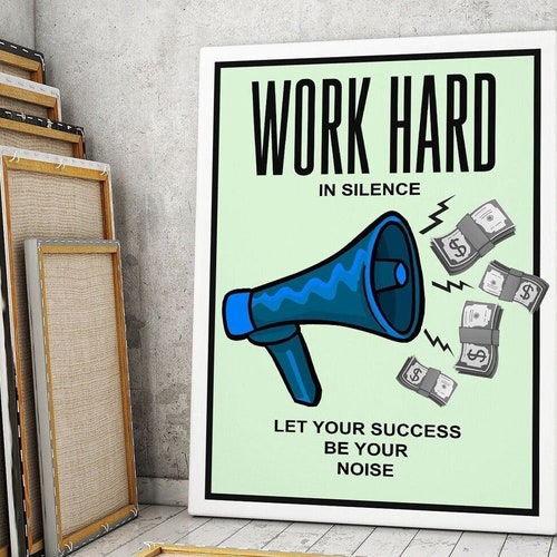 Motivational Quote Wall Art Work Hard and Get Success Teal - Etsy