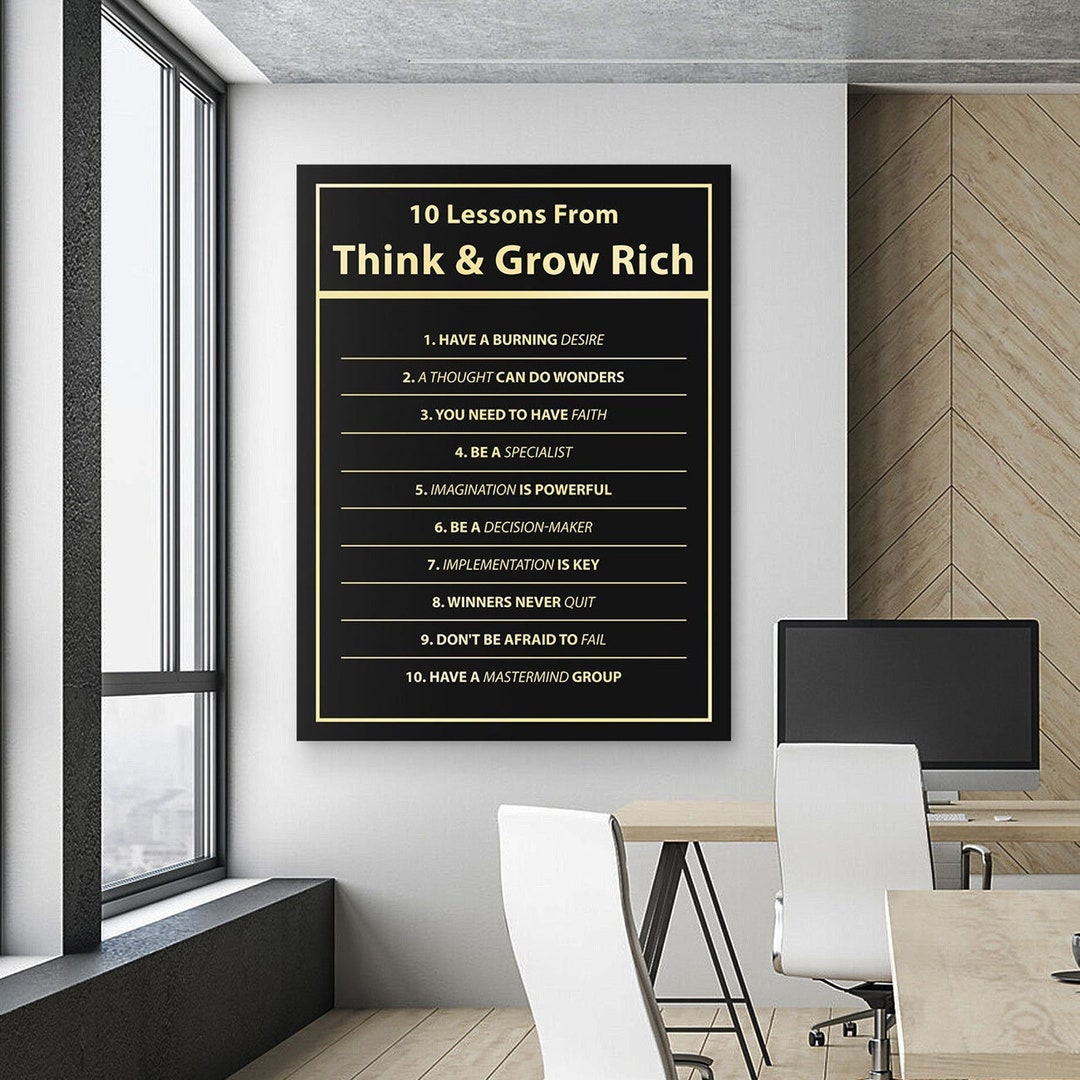 Think and Grow Rich Wall Art Success Mindset Motivational Canvas Print ...