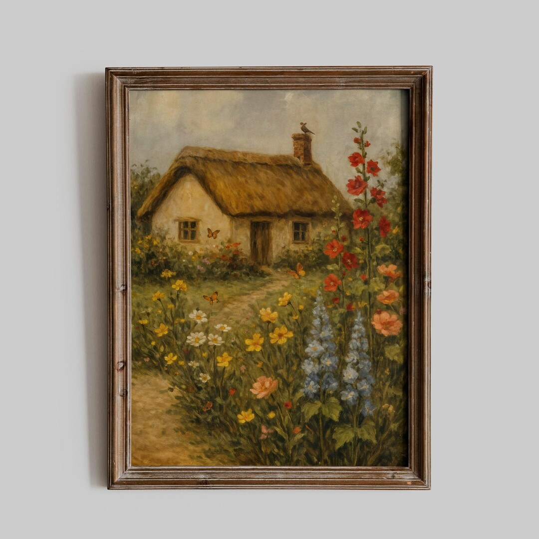 Meadow Bloom Cottage Digital Art, Vintage Cottagecore Wall Art, Rustic ...
