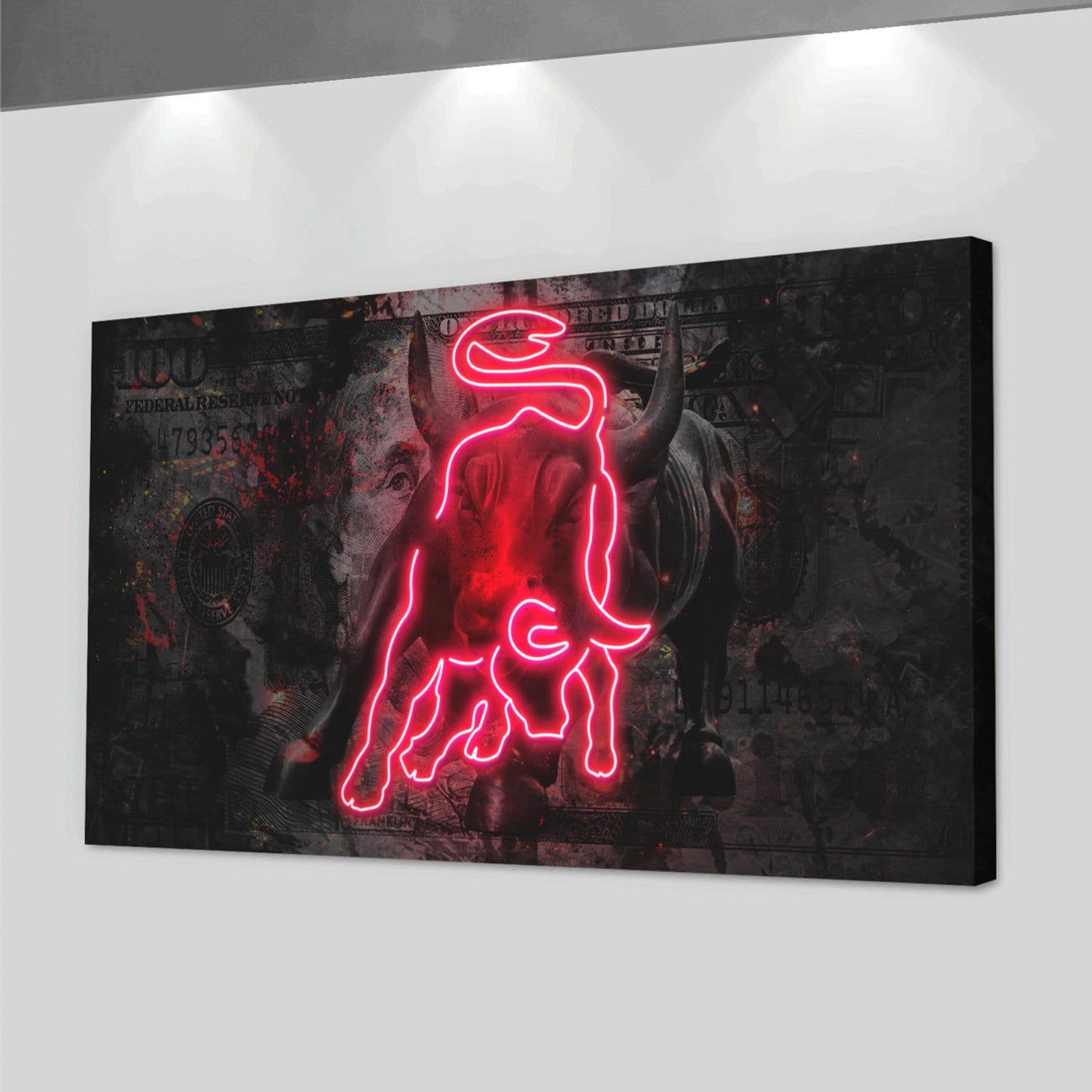 Wall Street Charging Bull Statue Neon Sign Wall Art Canvas - Etsy