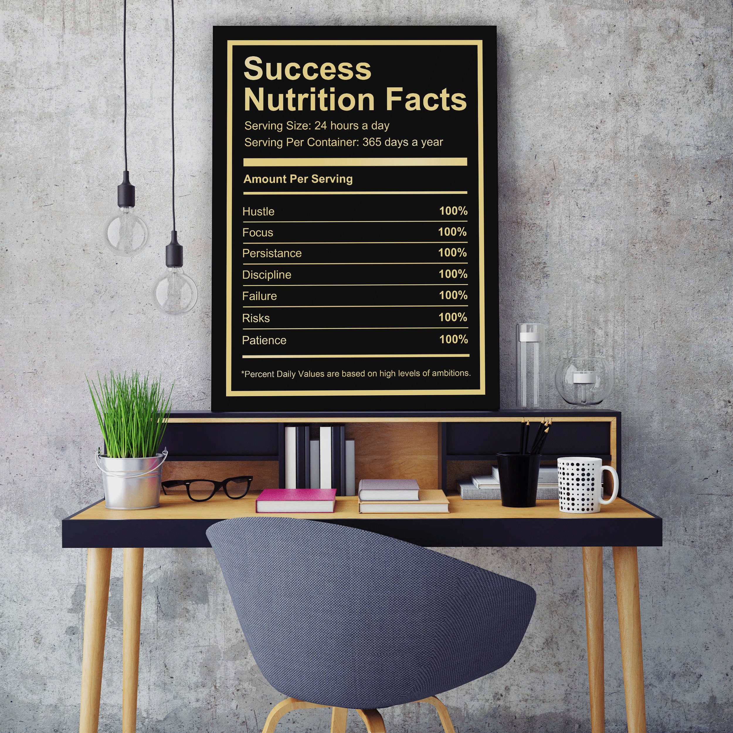 Success Nutrition Facts Wall Art Canvas Print Motivational Prints ...
