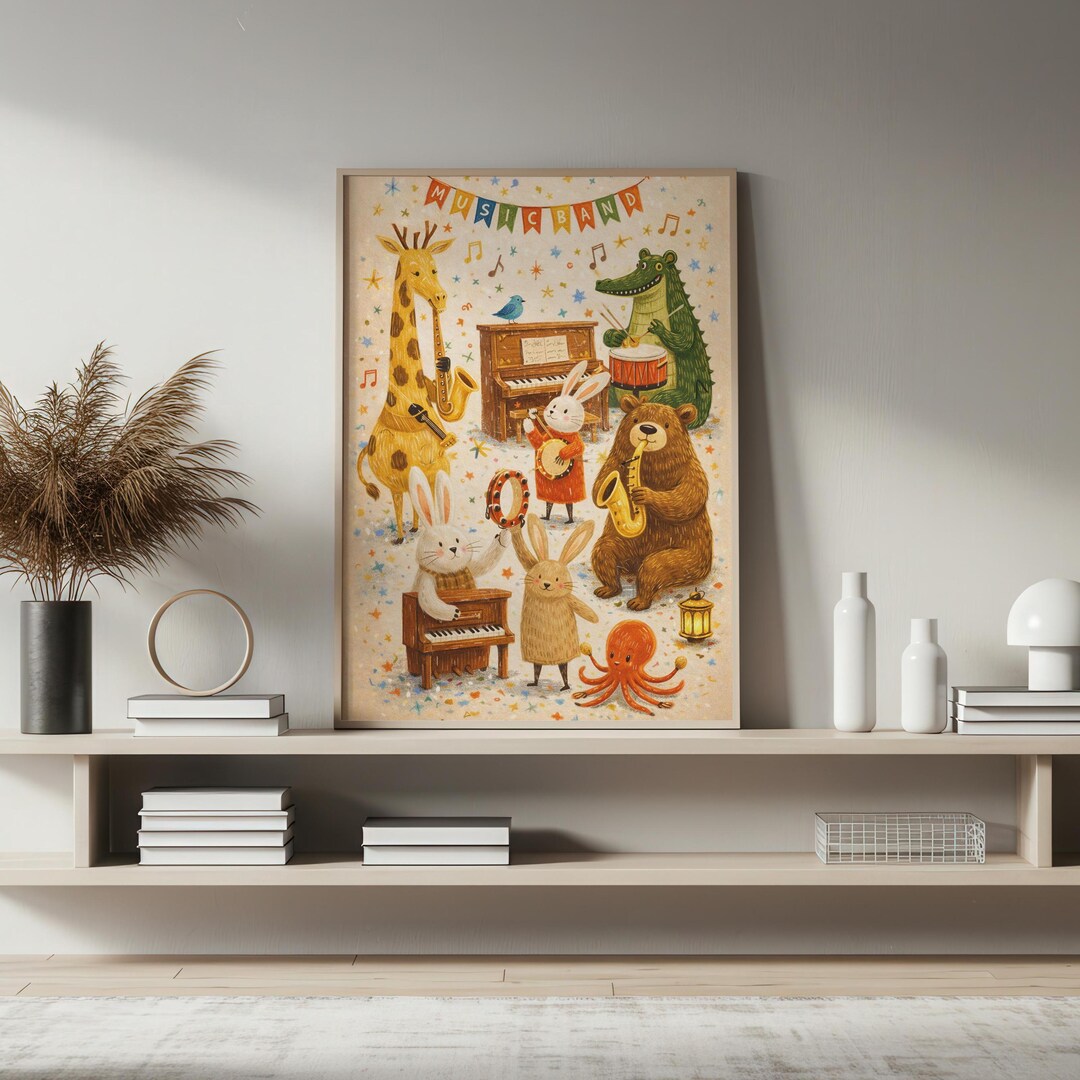 Vintage Music Band Animals Wall Art Print, Kids Nursery Animal ...