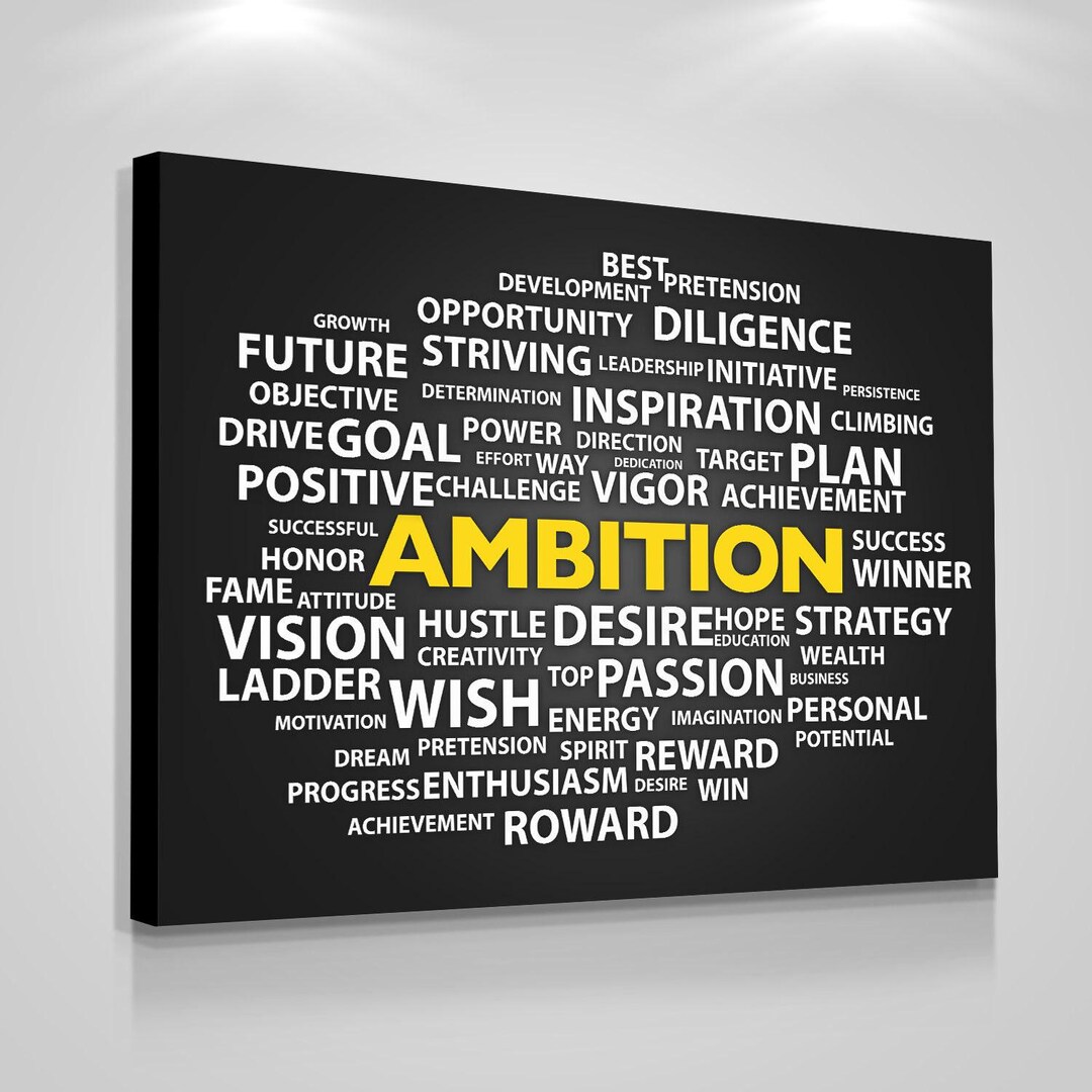 Ambition Word Cloud Wall Art Motivational Office Decor Canvas Print ...