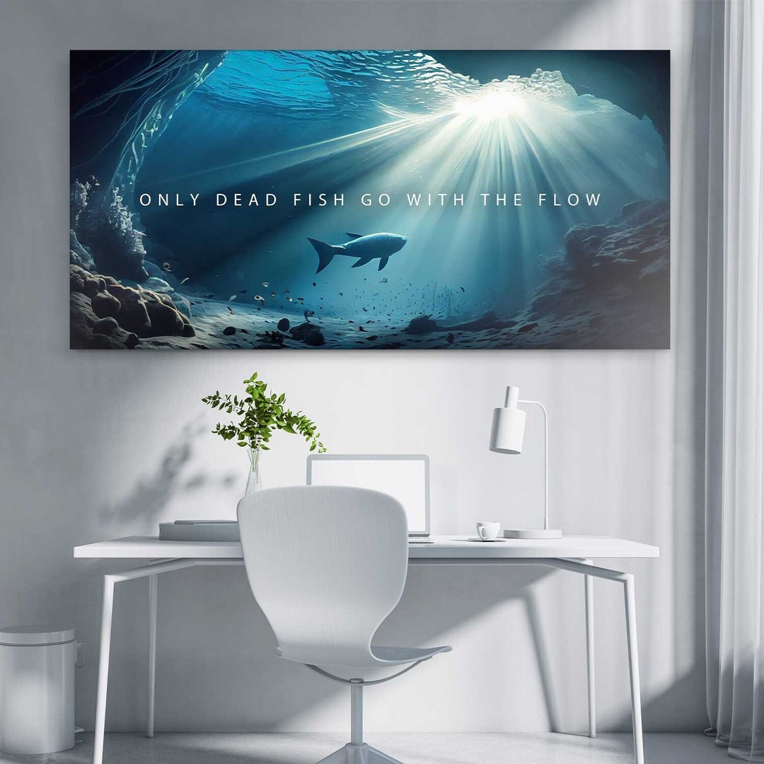 Dead Fish Motivational Quote, Sea Life Canvas, Inspirational Print Self ...