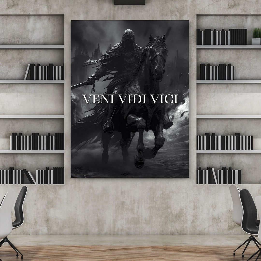 Veni Vidi Vici Motivational Warrior Wall Art, Spartan Inspiration Quote Gladiator Decor Winning ...
