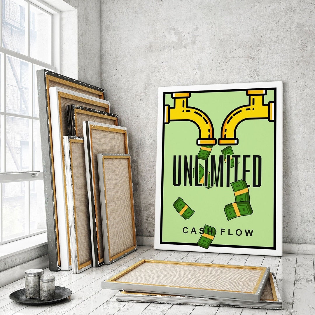 Unlimited Cash Flow Motivational Art Print Canvas, Office Decor Wall ...