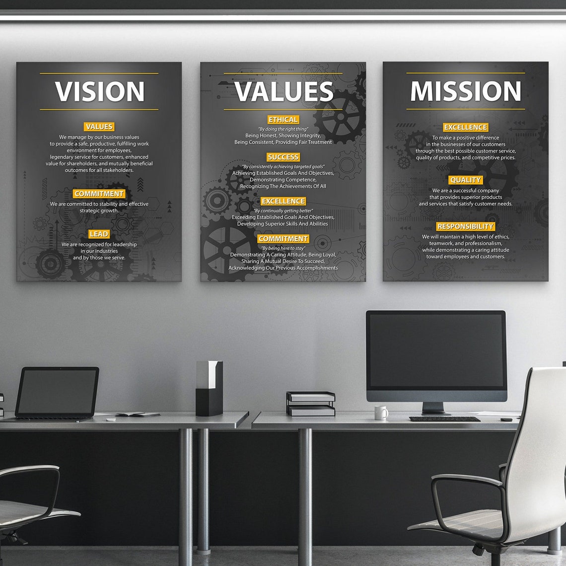 3x Company Core Values Motivational Wall Art Business Mission - Etsy