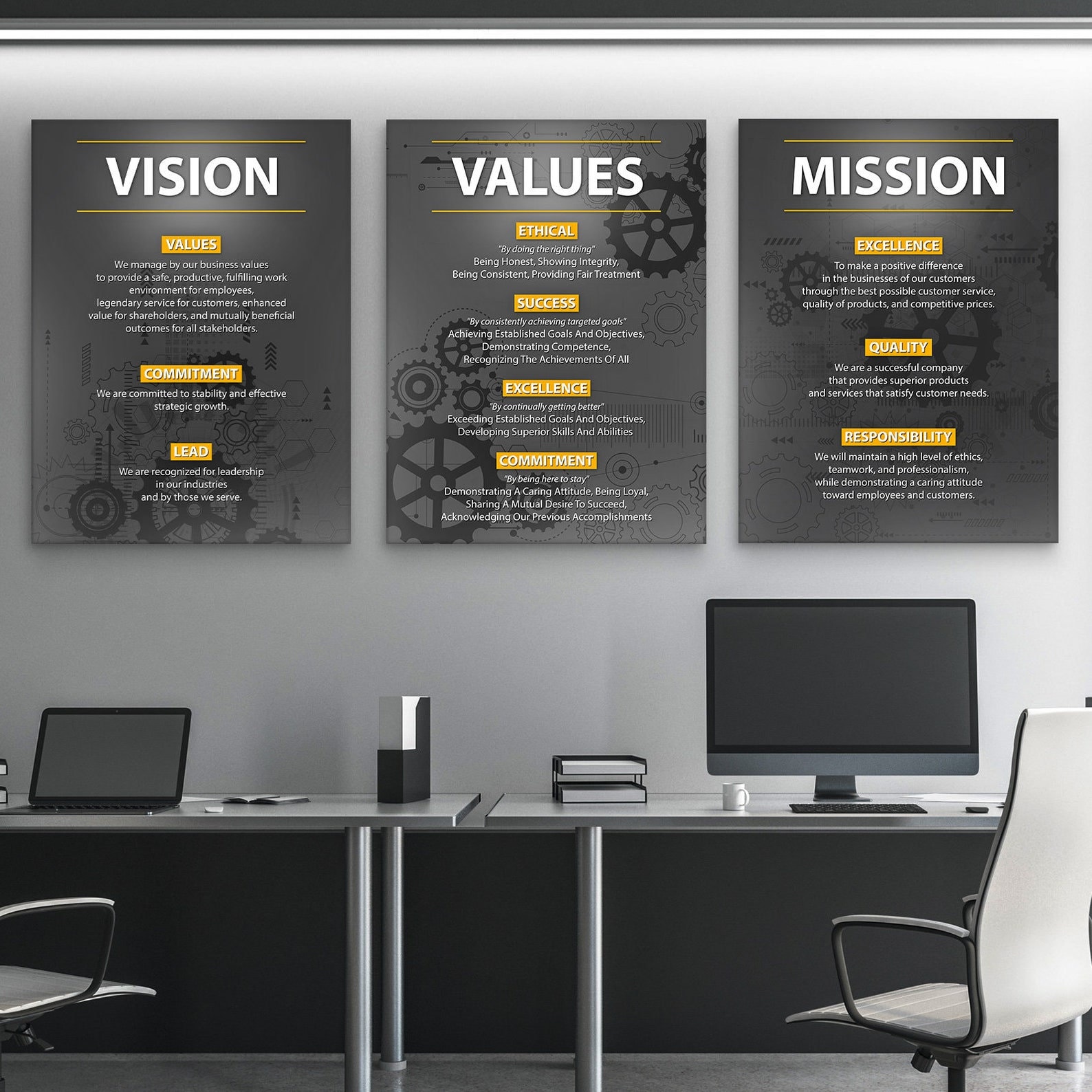 3x Company Core Values Motivational Wall Art Business Mission - Etsy UK