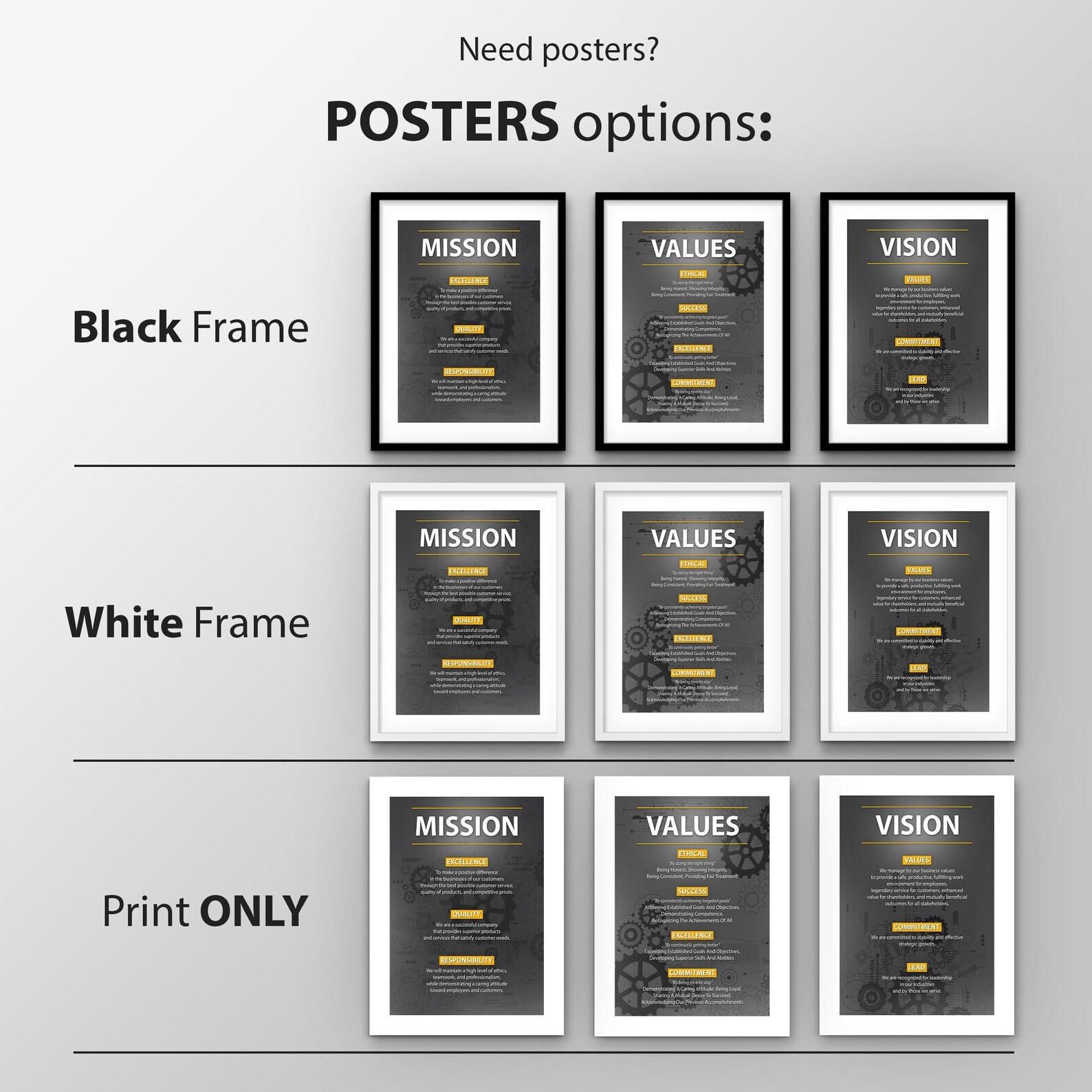 3x Company Core Values Motivational Wall Art Business Mission - Etsy UK