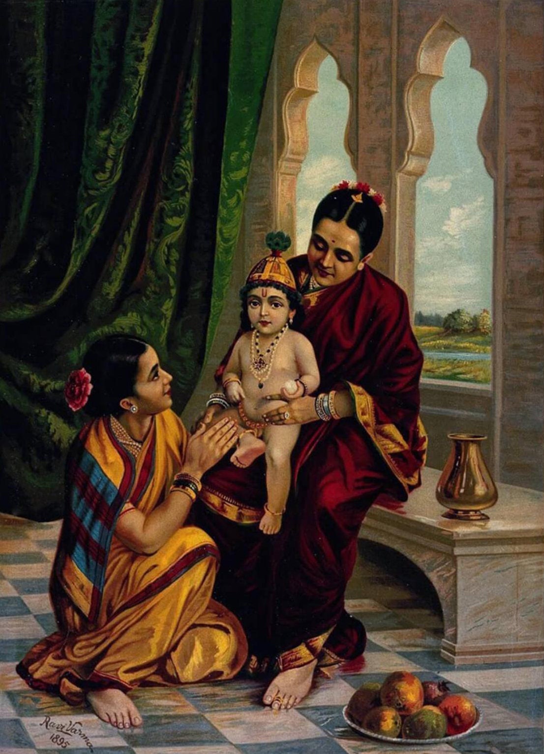 Infant Krishna Sitting on Yashoda's Lap by Raja Ravi Varma Canvas ...