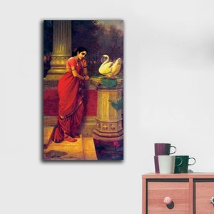 Buy Raja Ravi Varma Hamsa Damayanti Rolled Canvas Reprint unframed ...