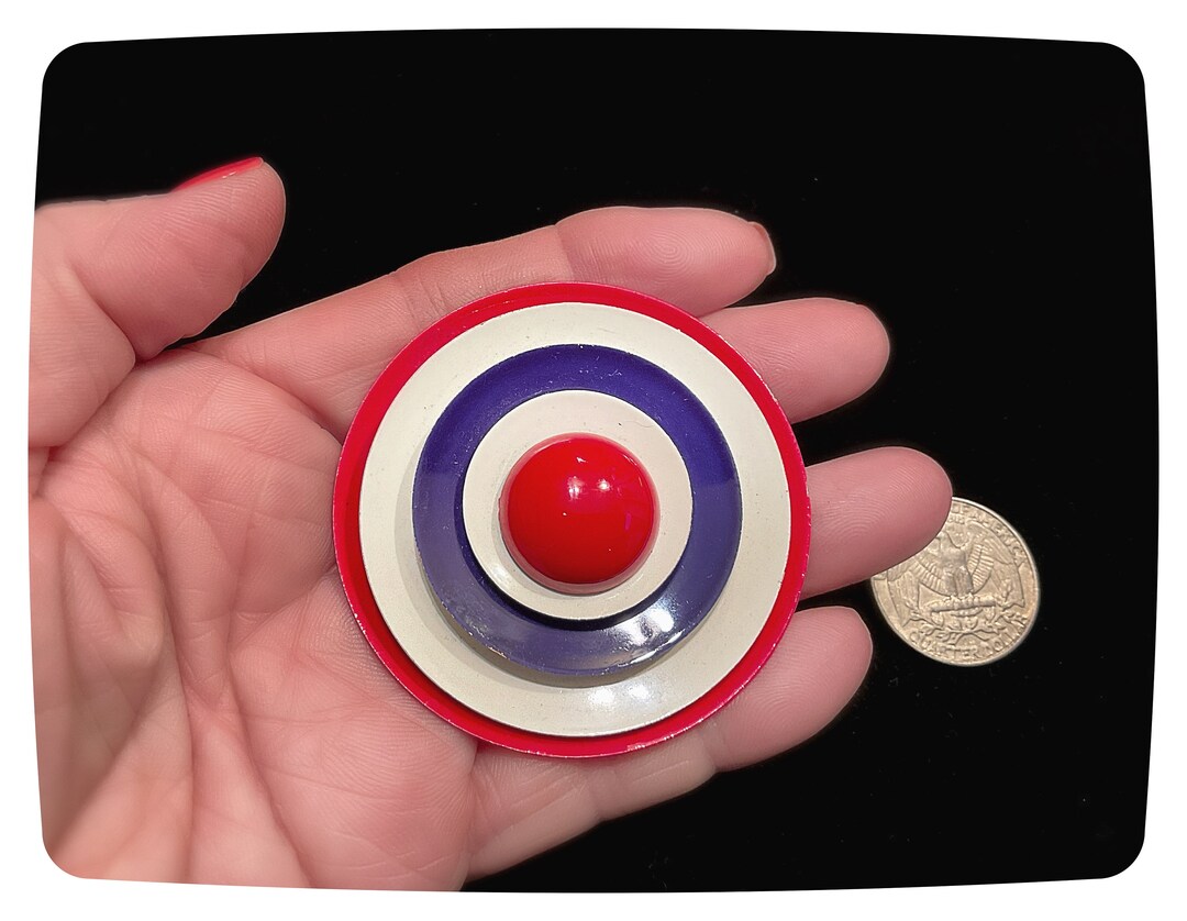 Vintage MOD Bullseye Pin, 1960s Red White Blue Enamel, Large MCM Flower ...