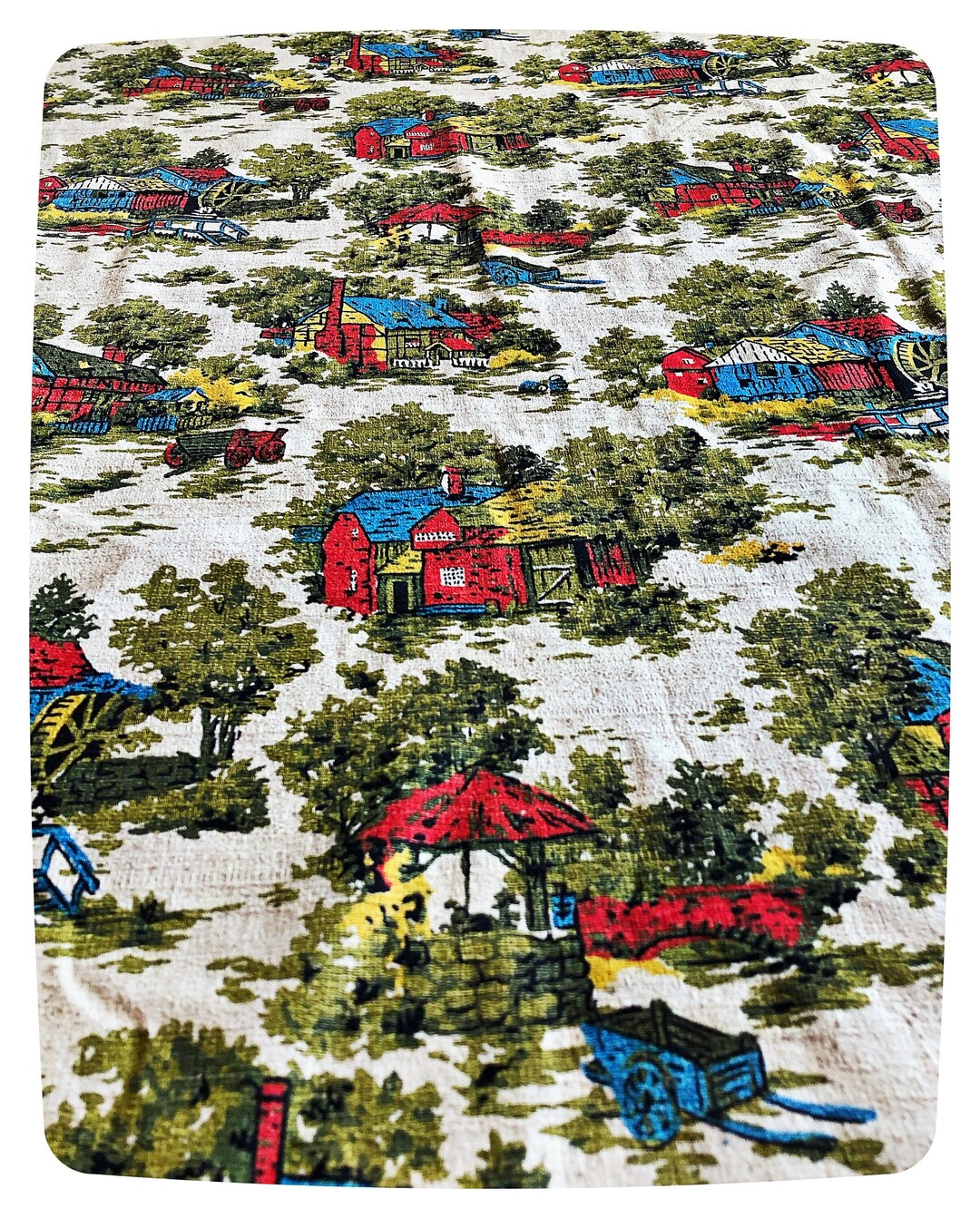 1950s Cottage Core BARKCLOTH Fabric, Vintage Farmhouse Barn Print ...