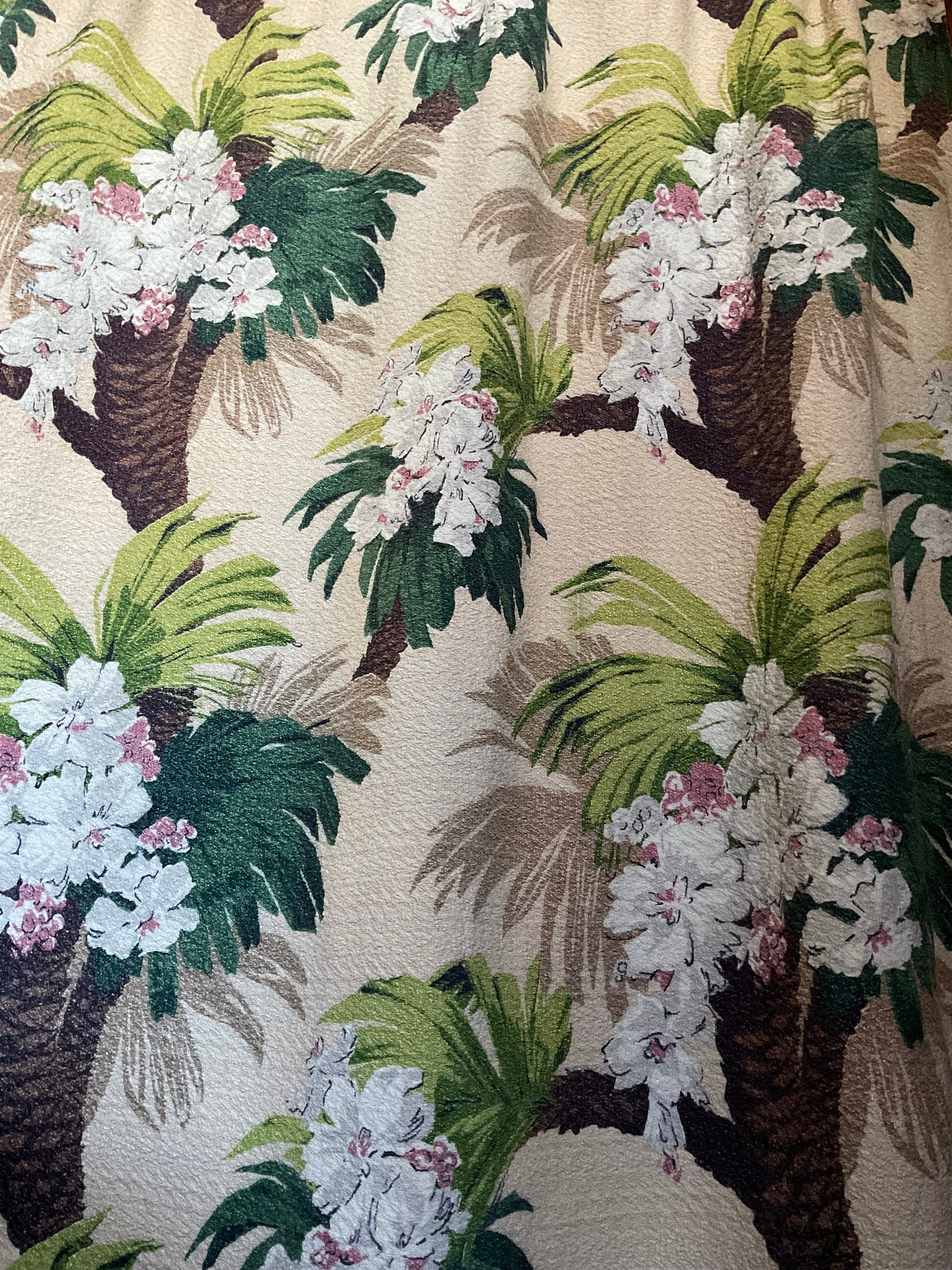Rare 1940s Art Deco Barkcloth Vintage Fabric, Hollywood Regency Palm ...