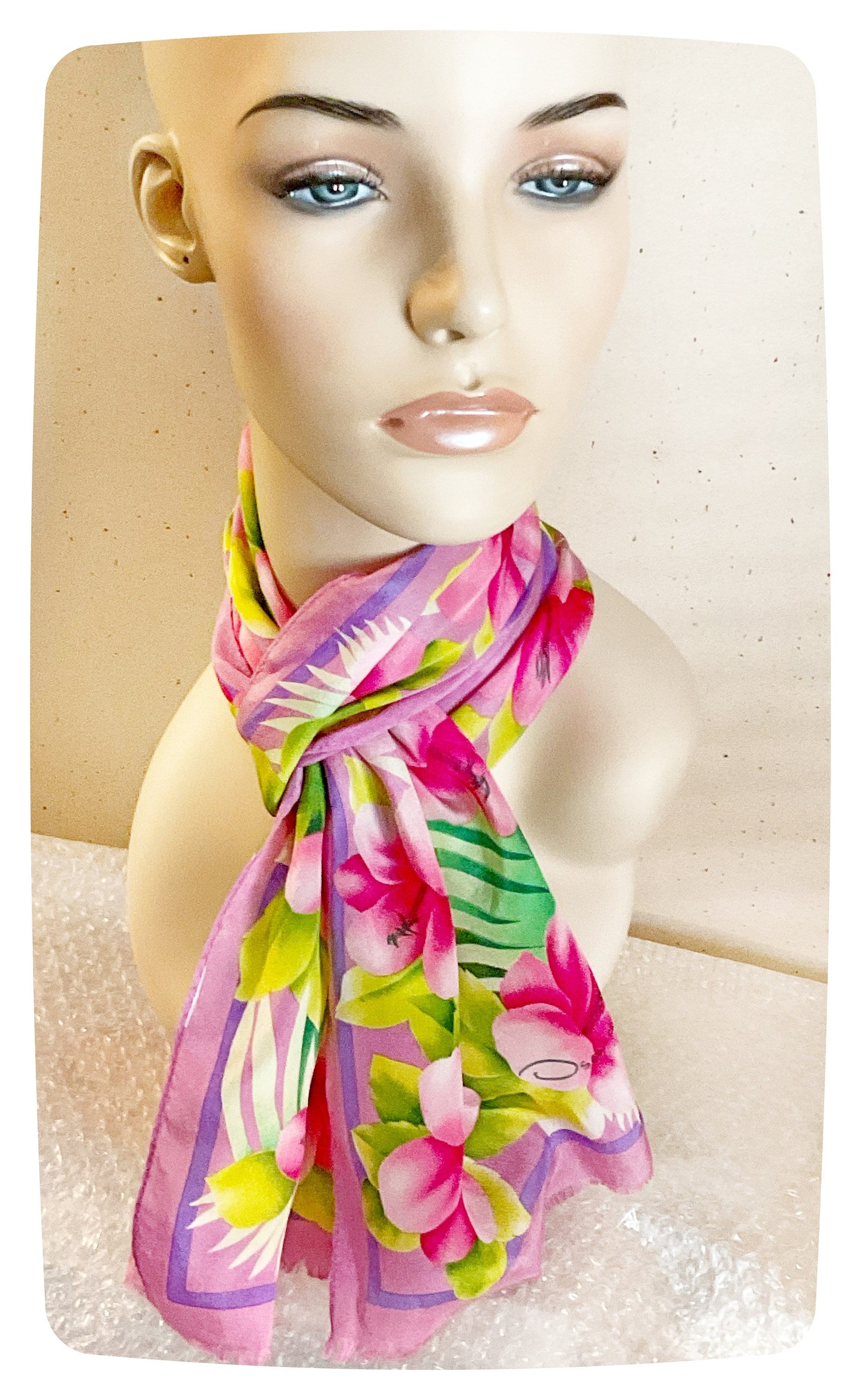 Vintage 70s / 80s Scarf, Designer OSCAR DE La RENTA, Hawaiian Hibiscus ...