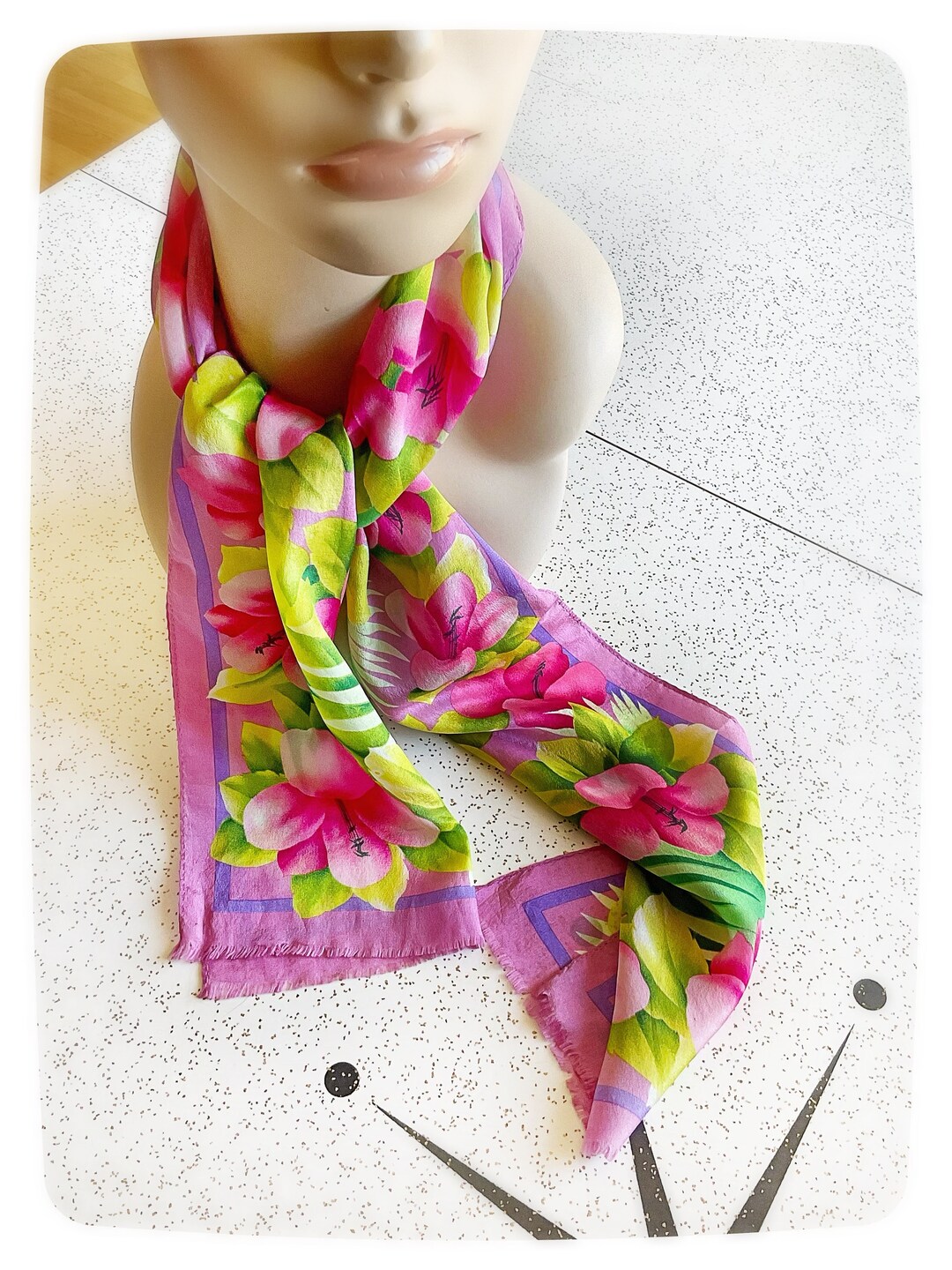 Vintage 70s / 80s Scarf, Designer OSCAR DE La RENTA, Hawaiian Hibiscus ...