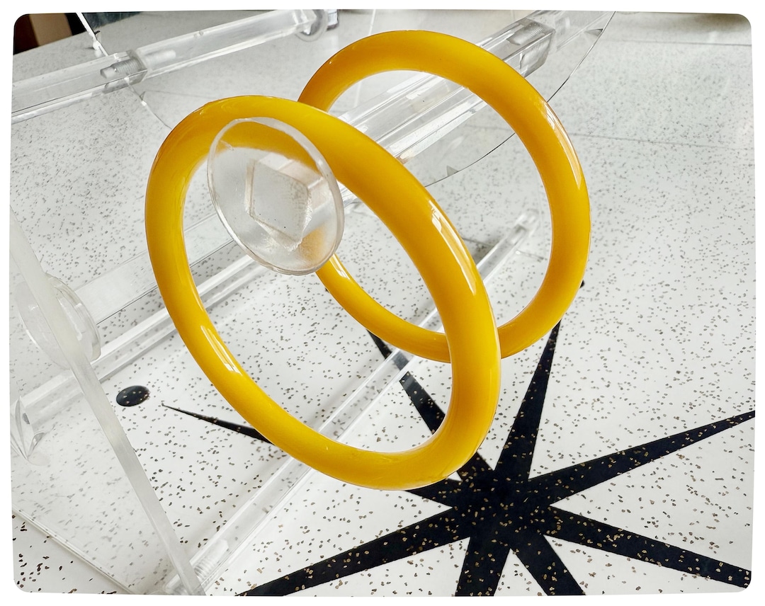 Pair Vintage 60s Lucite Bangles, 2 Bright Citrus Yellow, B&D of Denmark ...