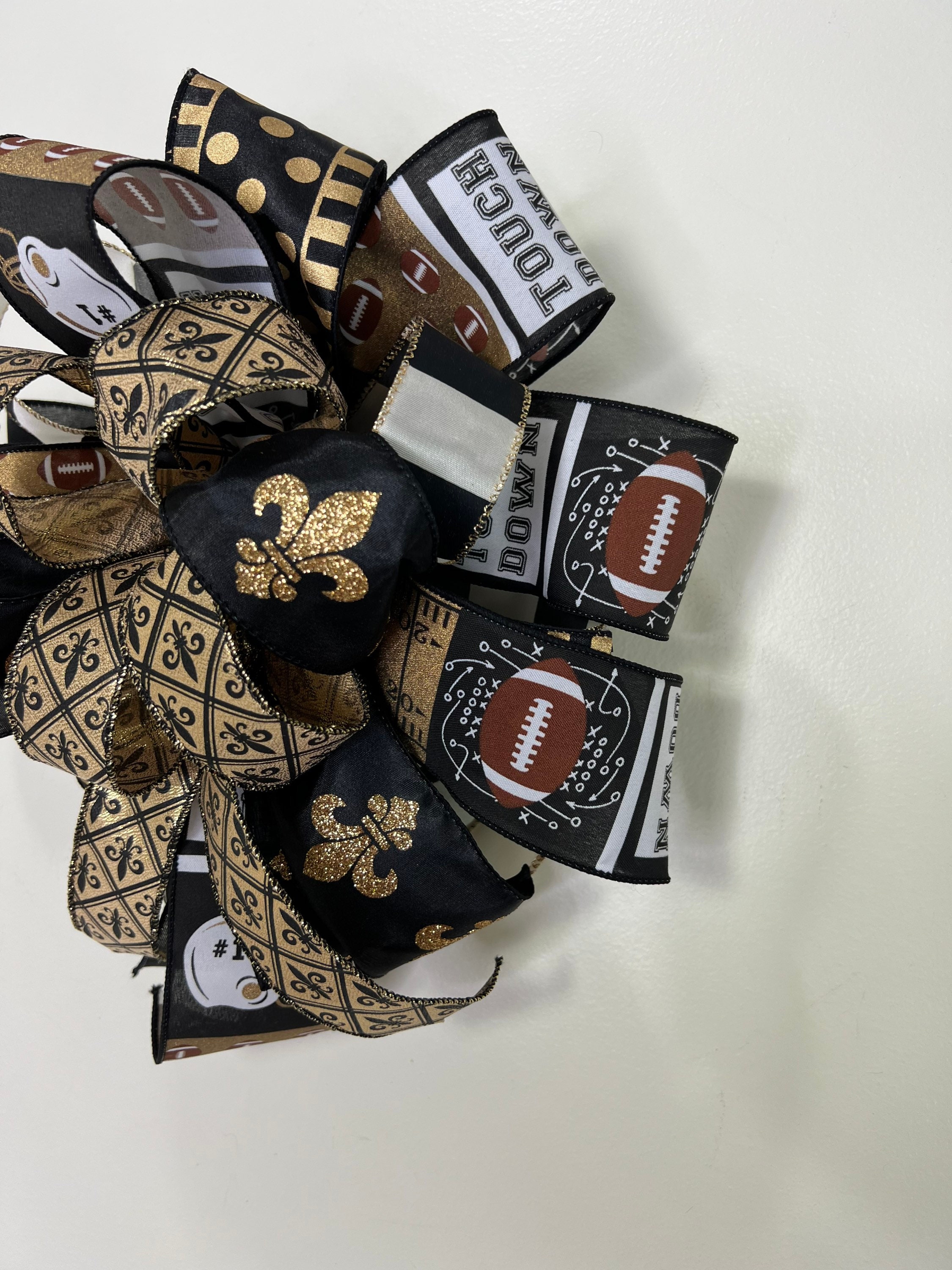 Sports Themed Ribbon Bow With Football Helmets and Footballs With Black ...