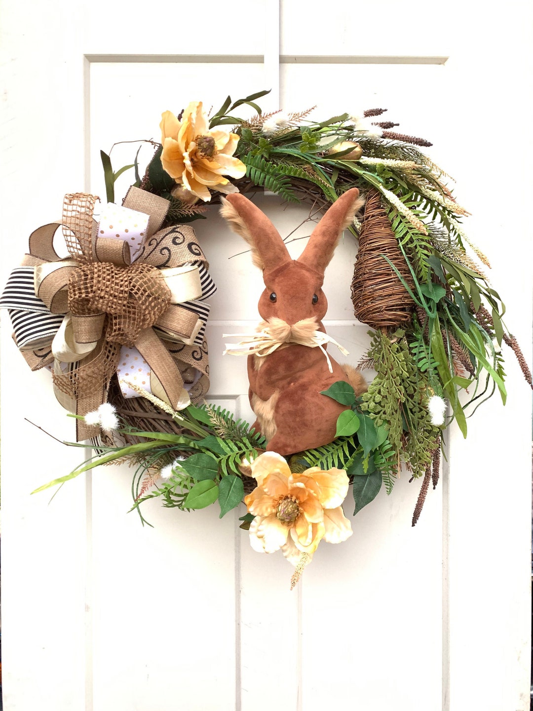 Spring Bunny Wreath - Handmade Easter Decoration - Rustic Spring Decor ...