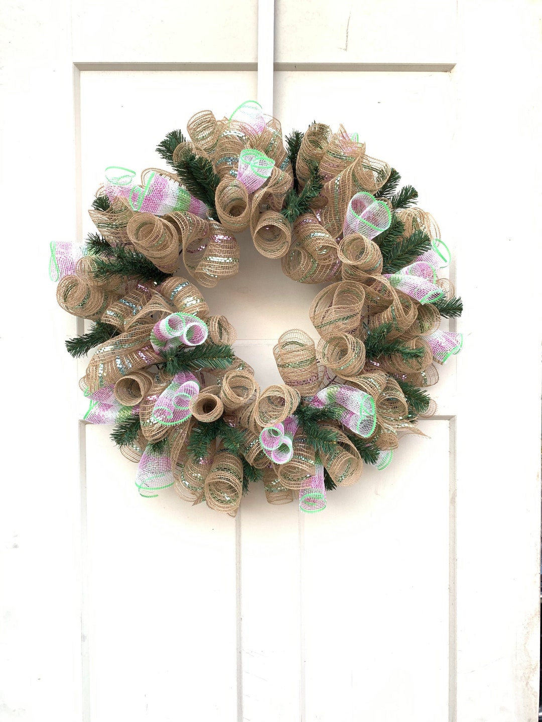 Deco Mesh Front Door Wreath Base, Round Evergreen DIY Wreath, Custom ...