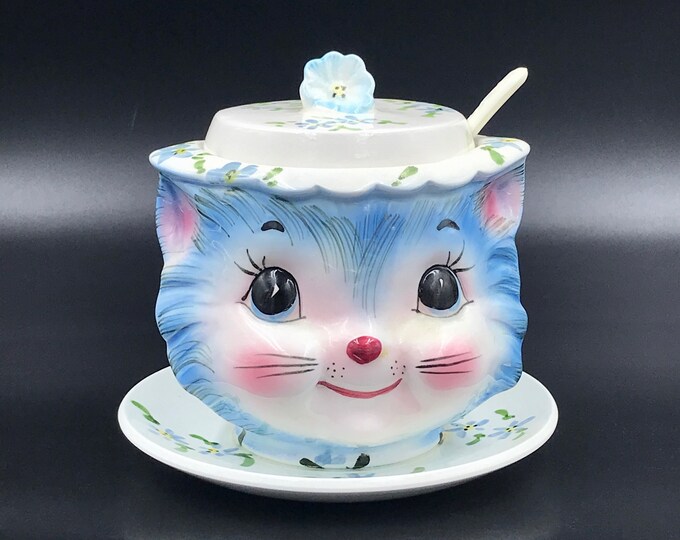 VTG Lefton Miss Priss Jam Jar With Attached Underplate and Spoon ...