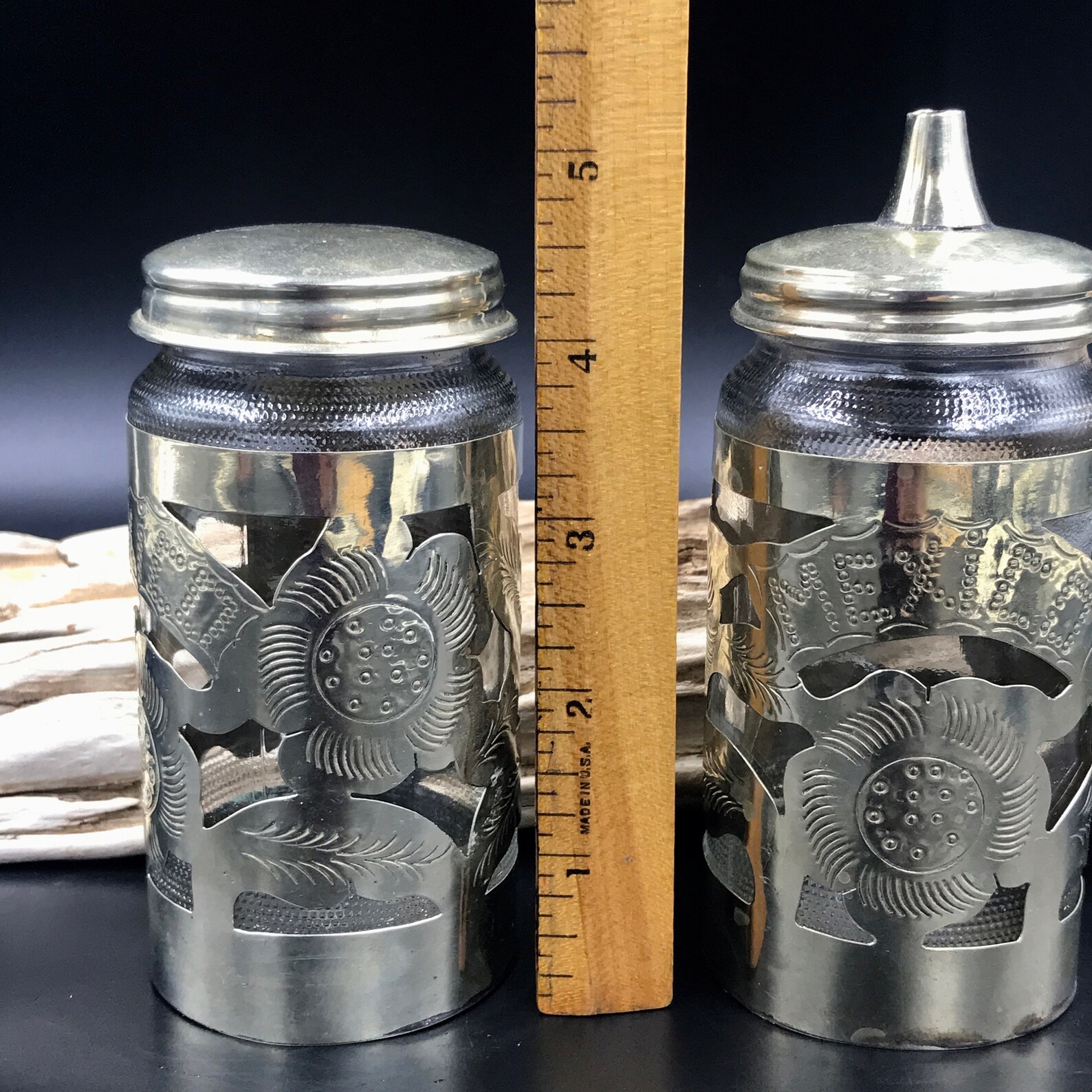 VTG Mexican Etched Silver Metal Overlay Glass Creamer and - Etsy