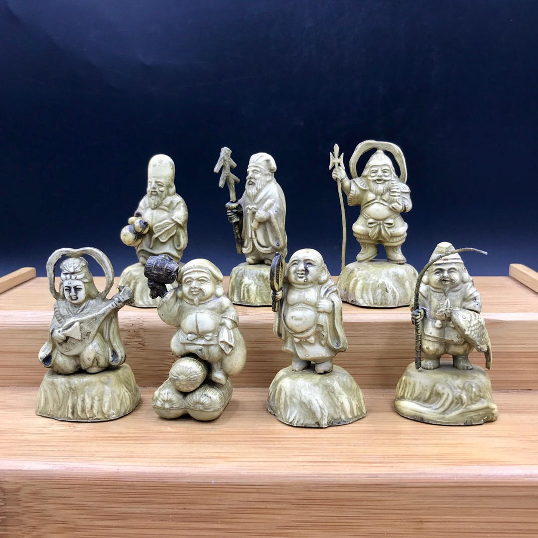 VTG 7 Lucky Gods shichifukujin Celluloid Japanese Figurine Set, Seven ...