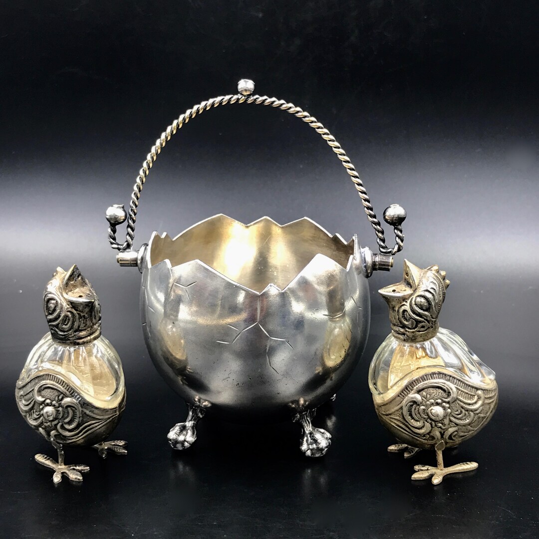 VTG to Antique Wilcox Quadruple Silver Plate Cracked Egg Basket With ...