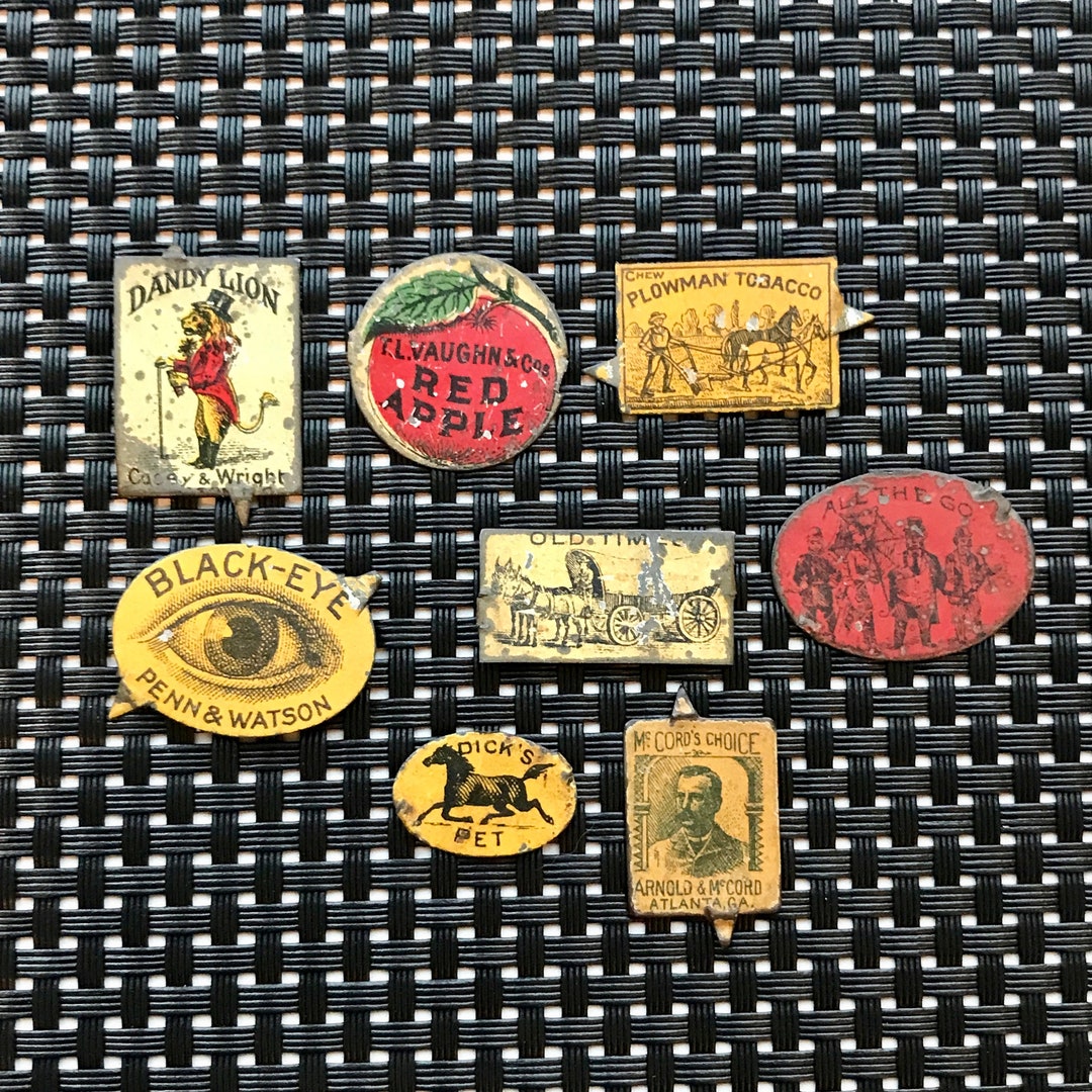 Antique Tin Tobacco Tags SOLD INDIVIDUALLY, Dandy Lion/black Eye/mccord ...