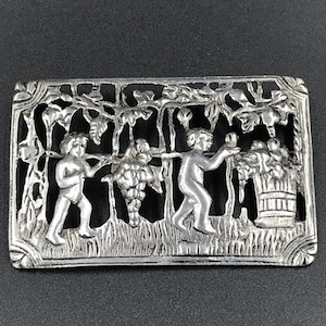 Large Vtg Sterling Silver Brooch Pin With a Vineyard, Grapes, Workers ...