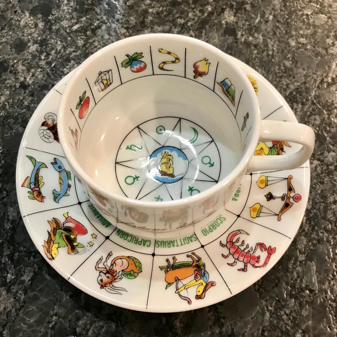 1970s VTG Fortune Telling Cup & Saucer W/ Zodiac Signs and Symbols ...