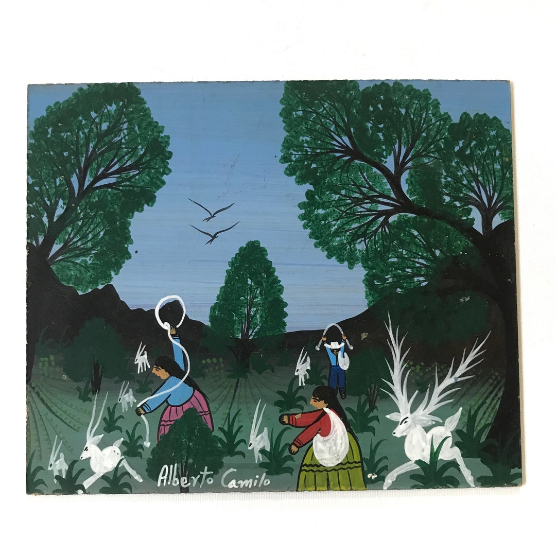 VTG Mexican Primitive Folk Art Painting Signed ALBERTO CAMILO #1 ...