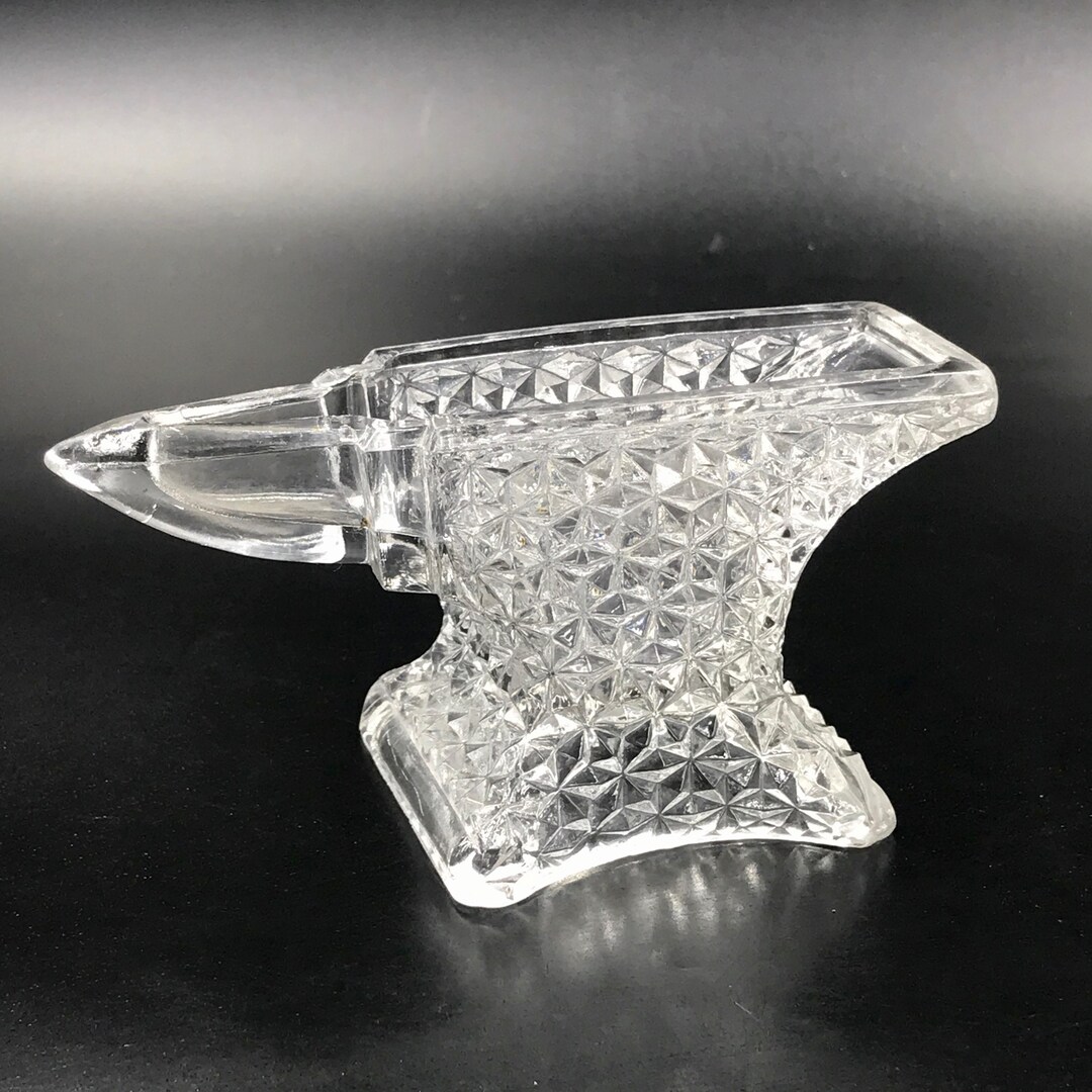 Antique Clear EAPG Anvil Shaped Open Salt or Match Safe Attributed to ...