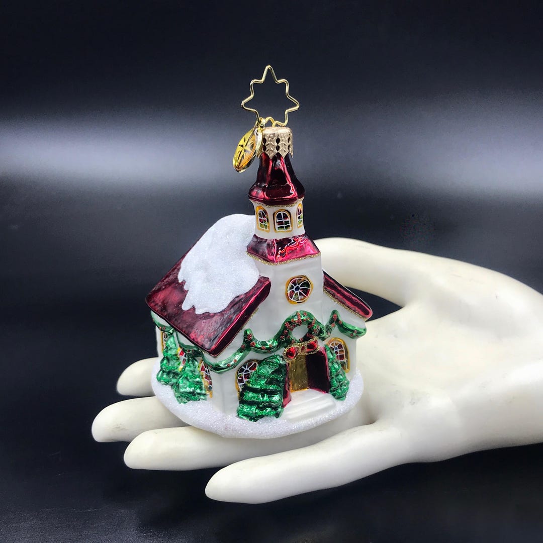 NICE VTG Christopher Radko Blown Glass Snow Dusted Chapel Church ...