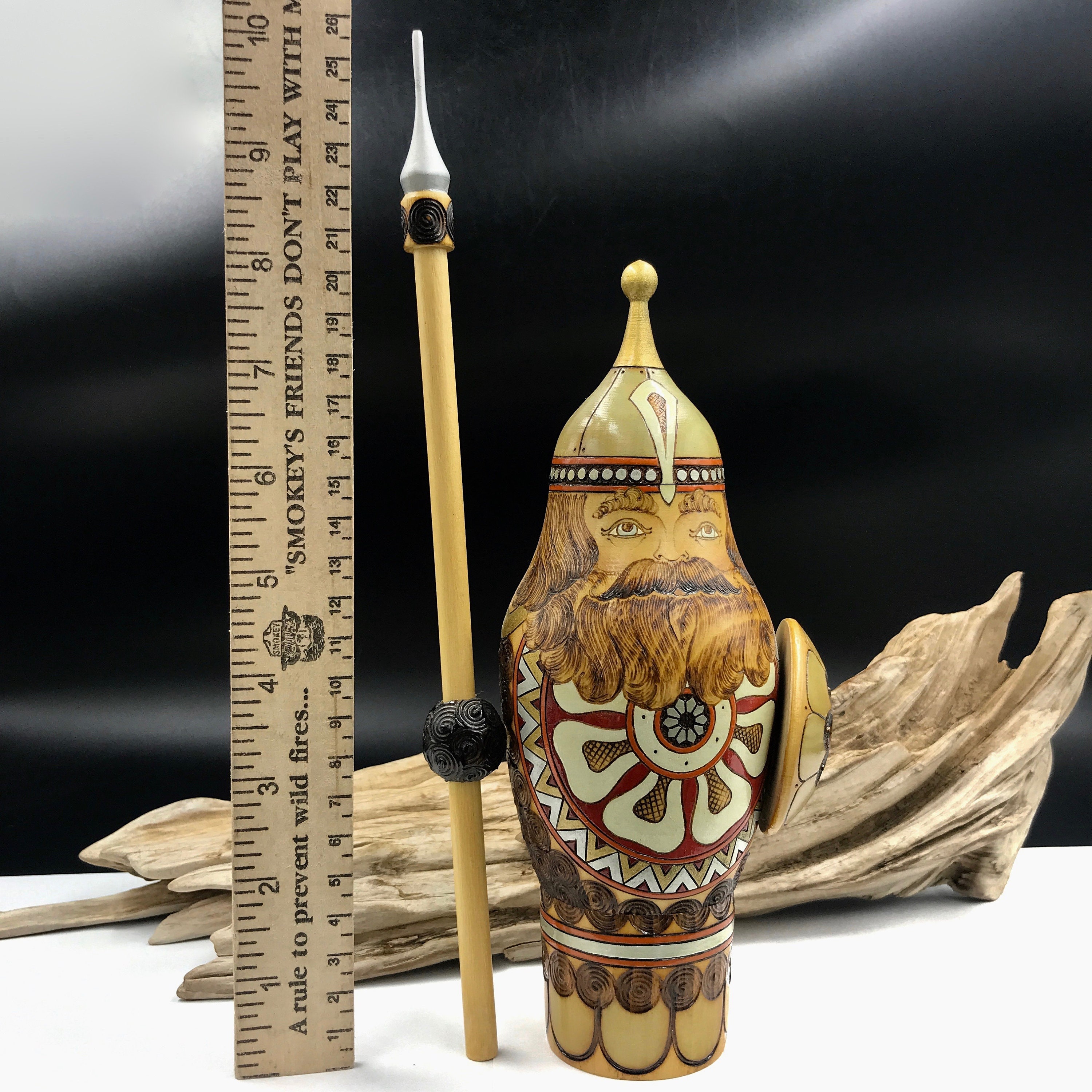 DETAILED VTG Russian Folk Art Pyrography Wood Viking With - Etsy