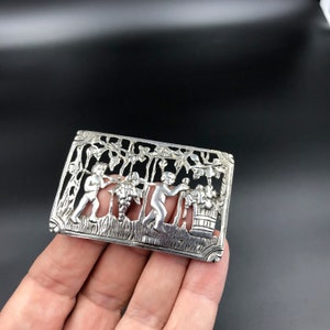 Large Vtg Sterling Silver Brooch Pin With a Vineyard, Grapes, Workers ...
