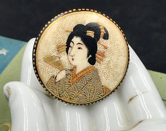 Antique Japanese Satsuma Ceramic Button, Hand-painted Ceramic Satsuma ...
