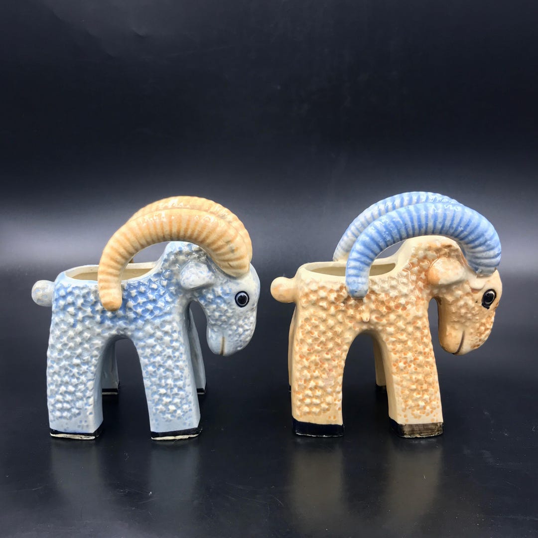 PAIR of VTG Japan Ceramic Ram Goat Planters (with Reversed Colors ...