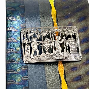 Large Vtg Sterling Silver Brooch Pin With a Vineyard, Grapes, Workers ...