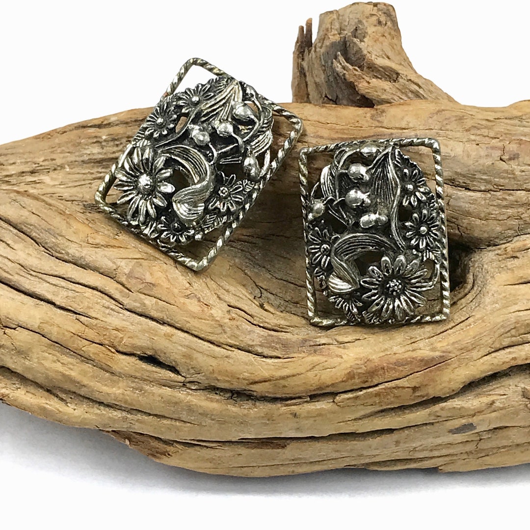 1960s Sarah Coventry Floral Clip-on Earrings: Silver Tone Antique ...