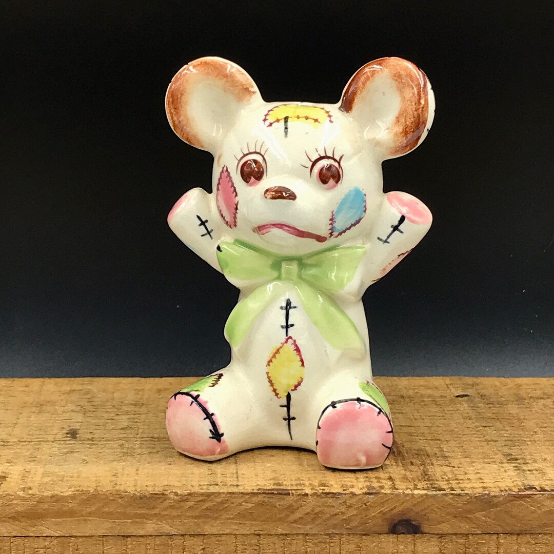 VTG Japan Ceramic Patchwork Teddy Bear Single Salt Shaker Figurine ...