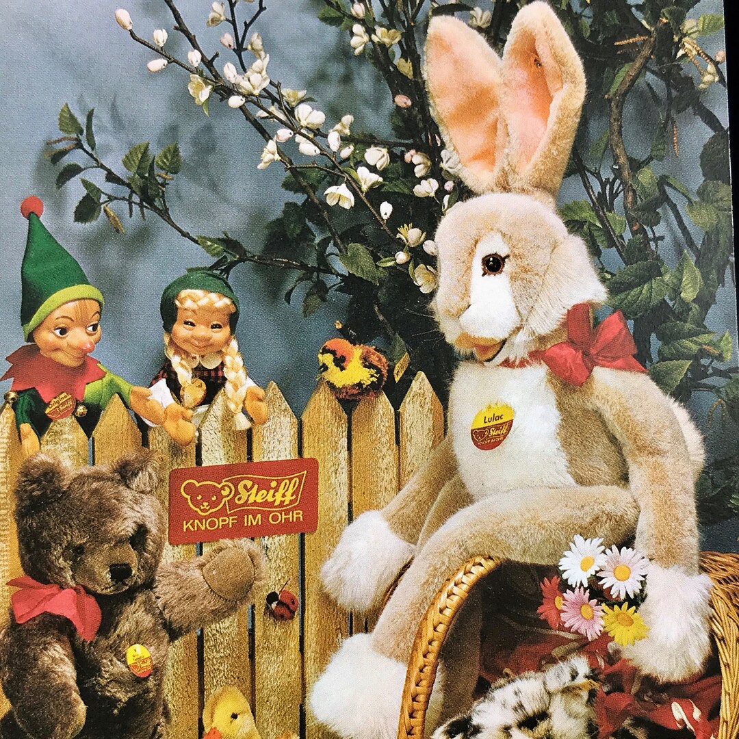 VTG Margarete STEIFF Postcard With Easter Bunny, Elf, Chicks, Kittens ...