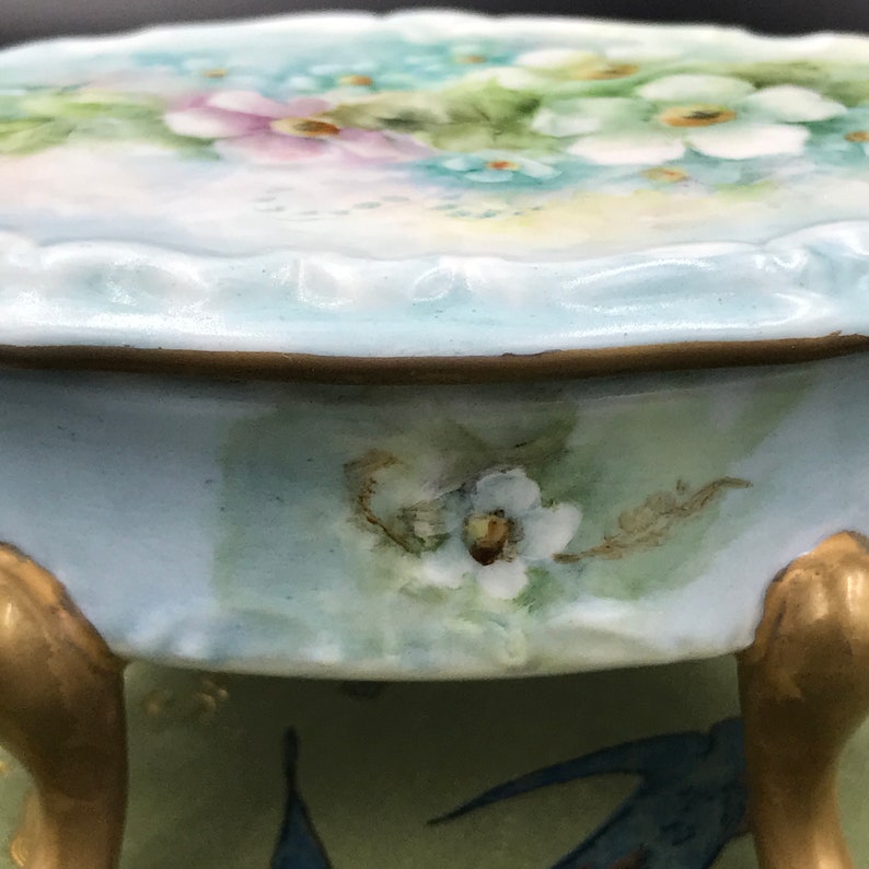 Vintage Hand Painted Floral Porcelain Trinket Box With Gold Feet - Etsy