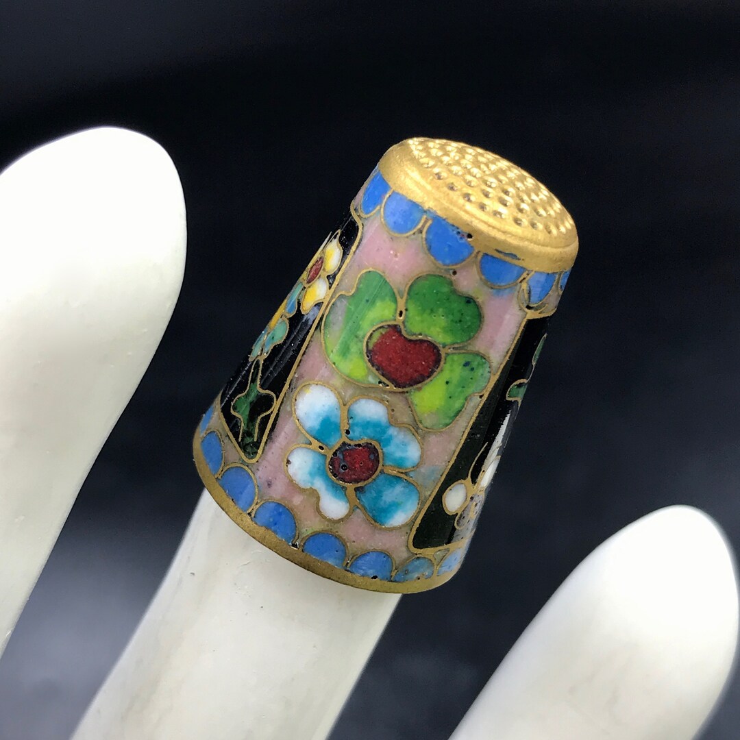 VTG Chinese Export Cloisonné-effect Enamel Floral Brass Thimble, 1970s ...