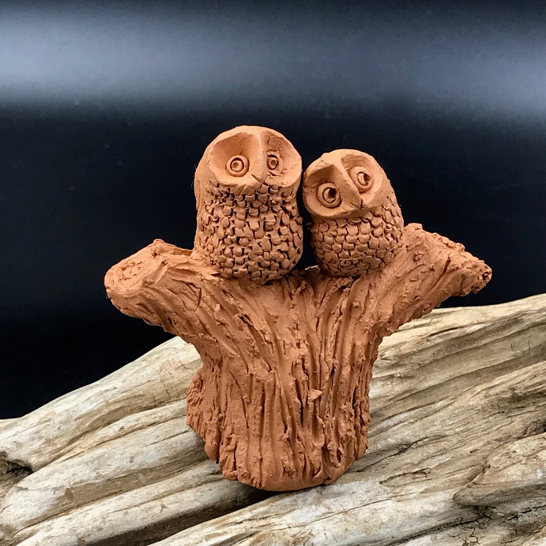 VTG Signed Clay Owl Sculpture Made in England, Clay Owls on Branch ...