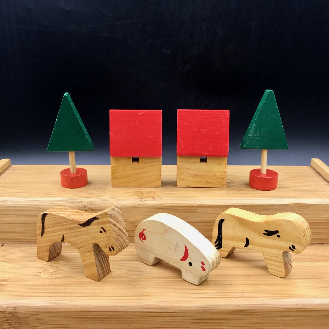 VTG 7 Piece Putz German STYLE Wood Farm Set With Trees, Houses, Farm ...