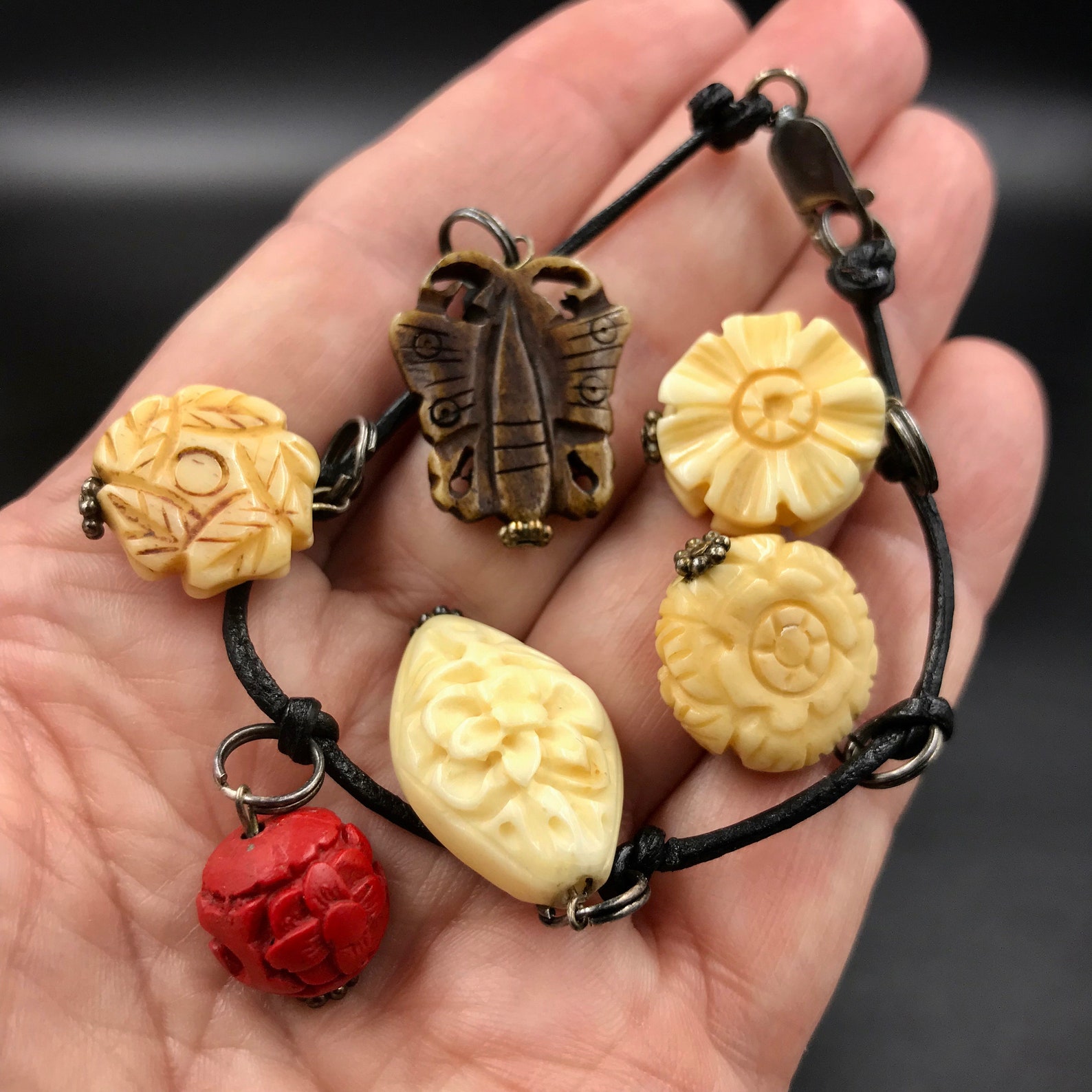 Vtg Sterling Silver Chinese Carved Charm Bracelet Asian | Etsy