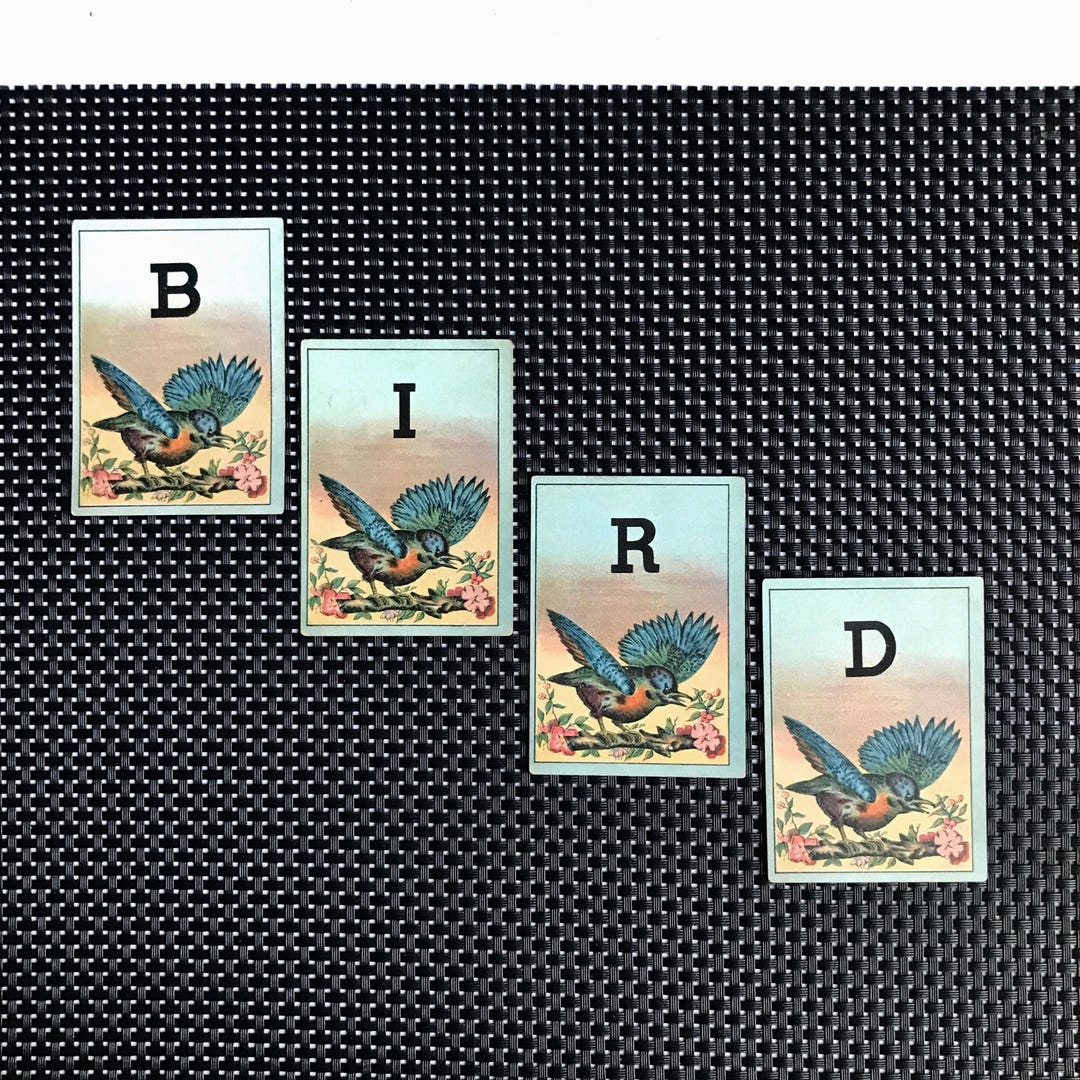 Vintage Alphabet Playing Cards: Bluebird & Crane Ephemera, Set of 4 - Etsy