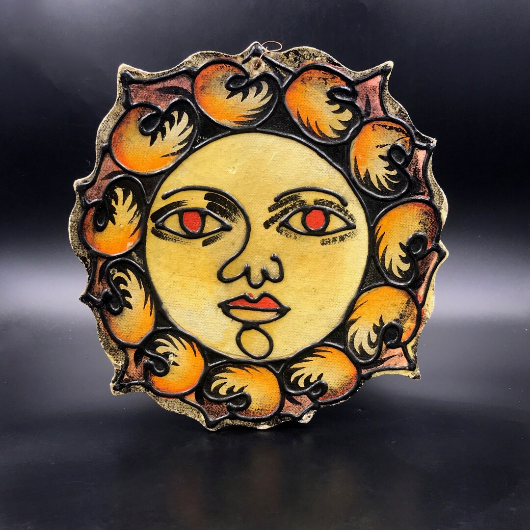 1970s Sun Face Wall Plaque, Anthropomorphic Sun Wall Plaque, Boho 70s ...
